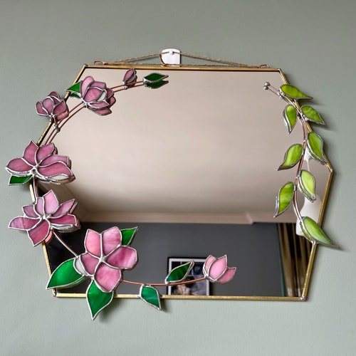 Magnolia Stained Glass Mirror Floral Wall Hanging Decorative - Etsy ...