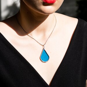 Transparent Blue Teardrop Necklace, Stained Glass Necklace, Teardrop ...