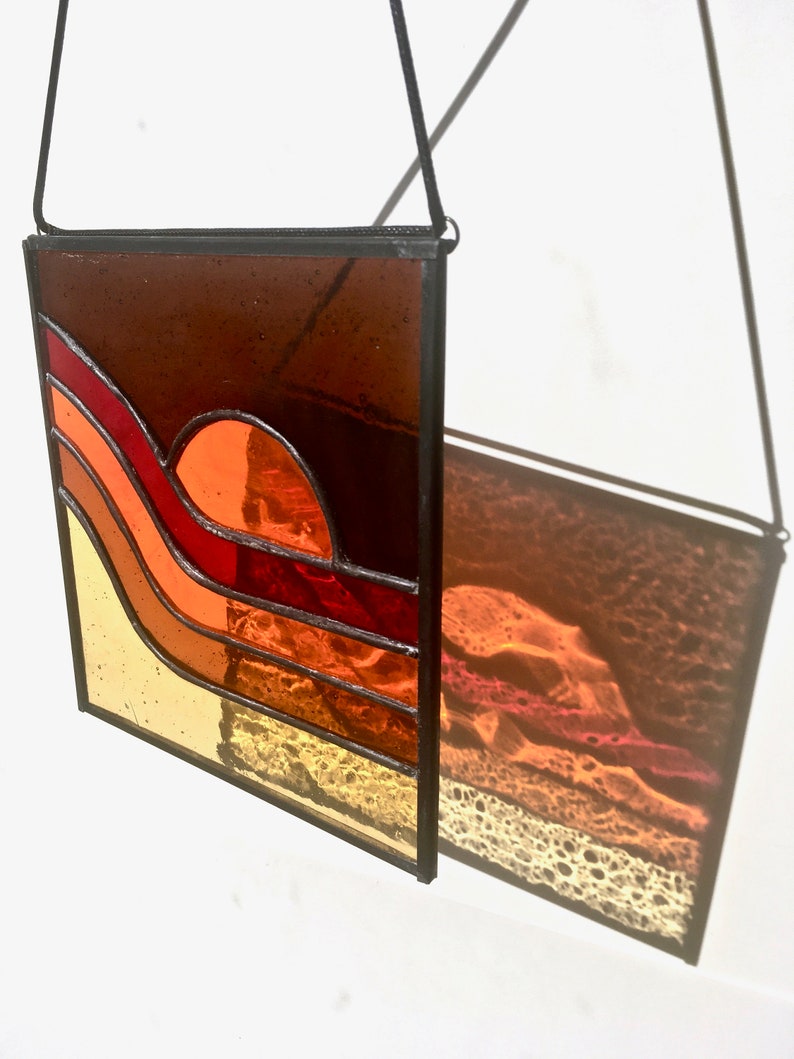 Sunset Stained Glass Panel Retro Window Hanging Minimal | Etsy