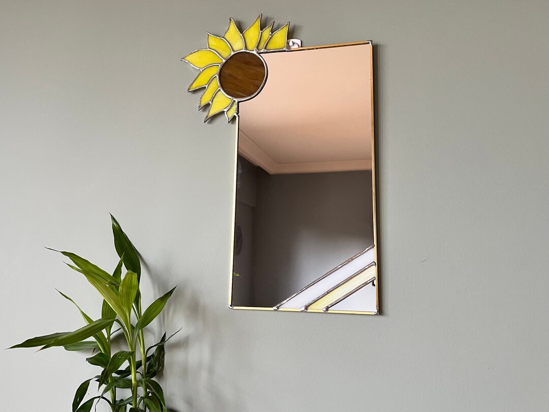Sunflower Stained Glass Mirror, Modern Living Room Mirror, Cottagecore ...