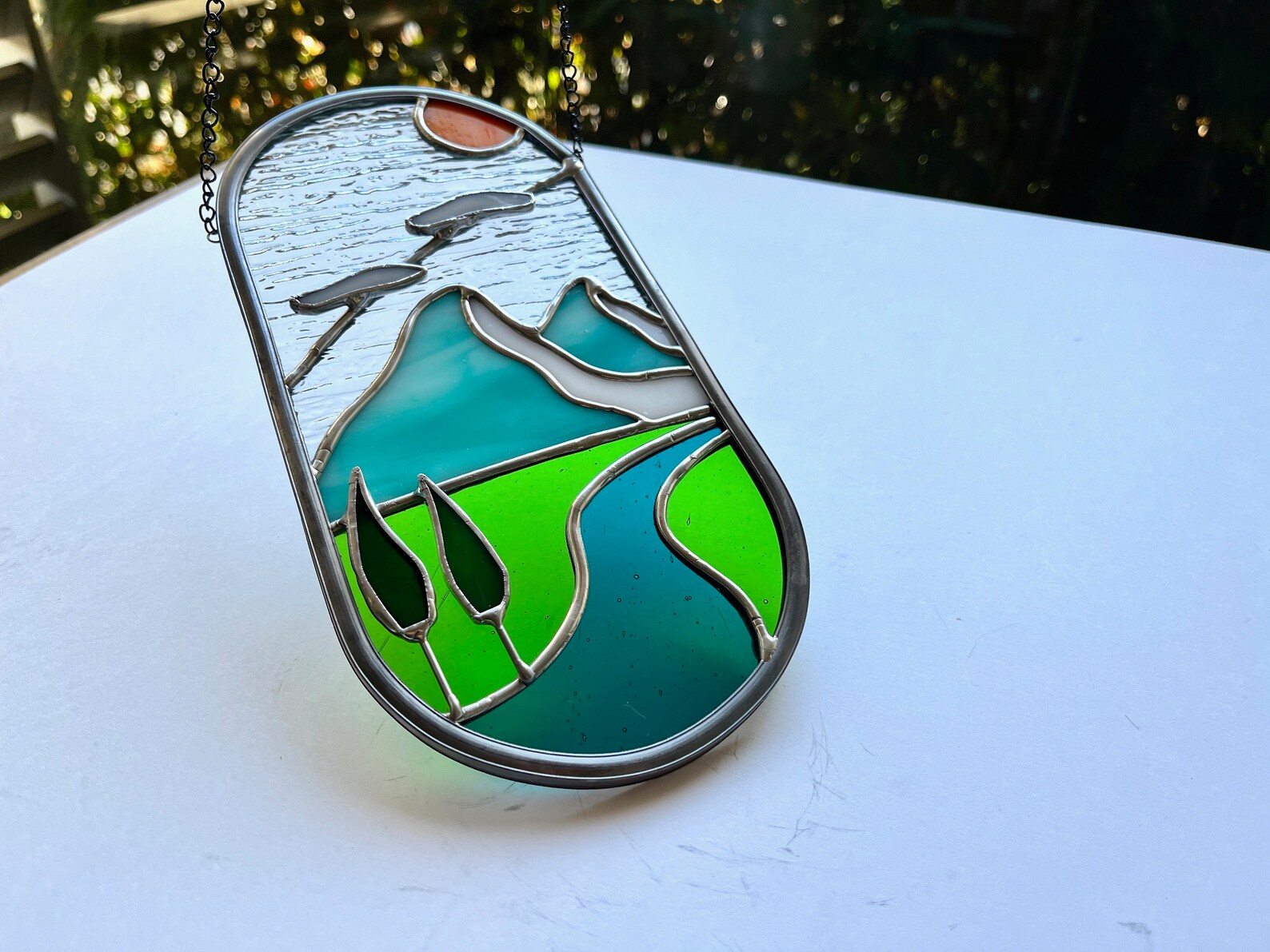 Mountain Landscape Stained Glass Window Hanging Mountains and - Etsy