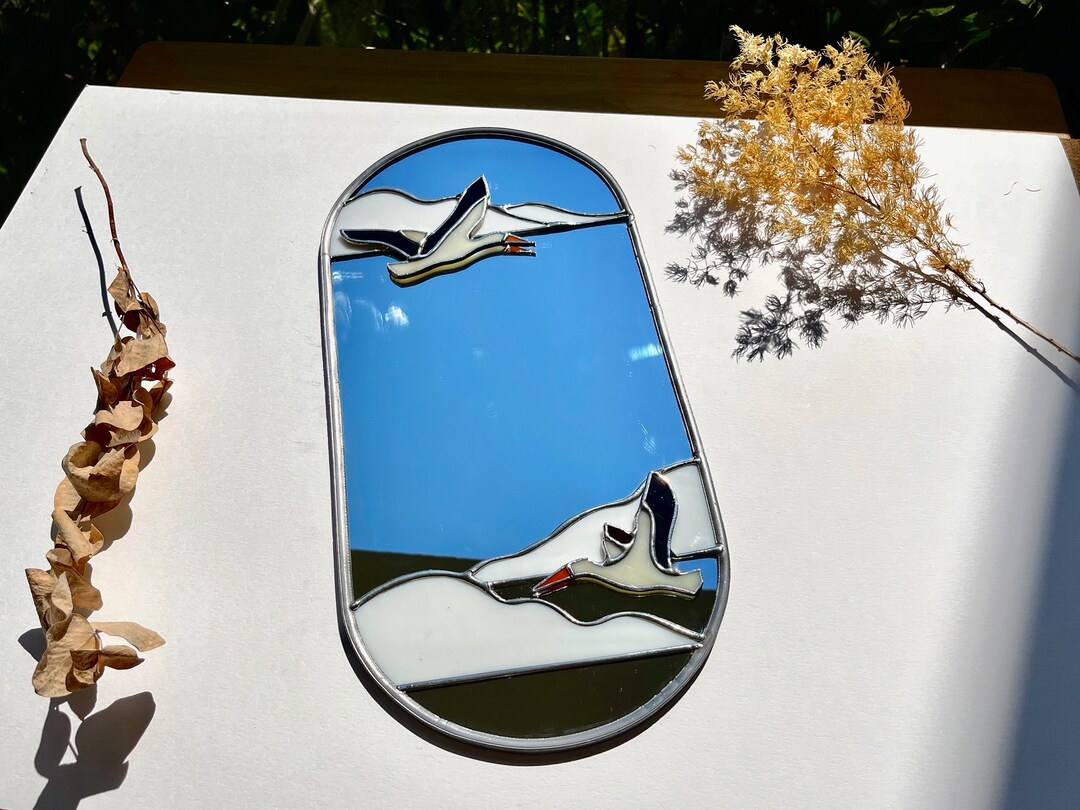 Stained Glass Stork Mirror: Modern Decorative Wall Hanging - Etsy