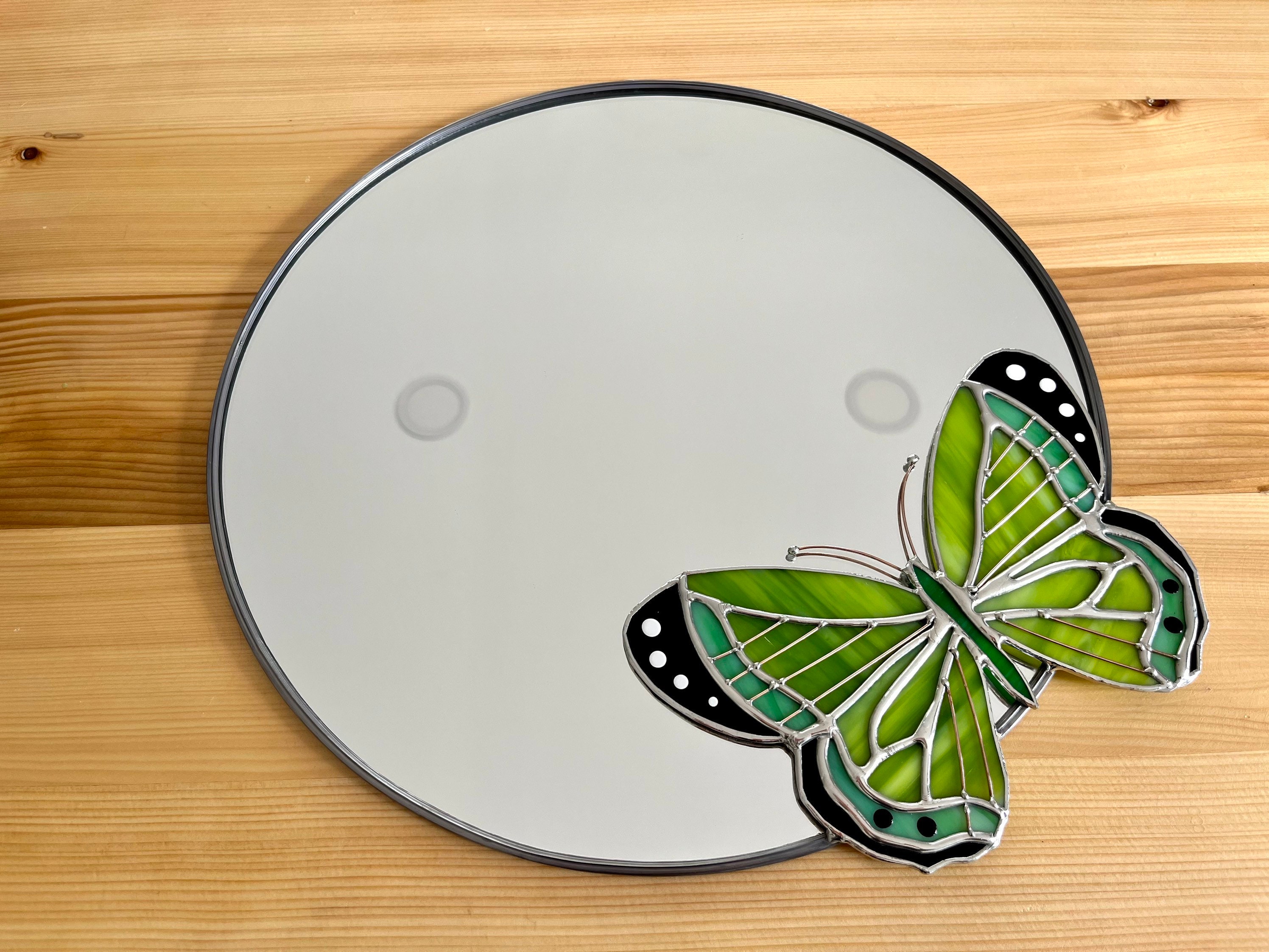 Butterfly Stained Glass Mirror, Circle Mirror, Stained Glass Butterfly ...