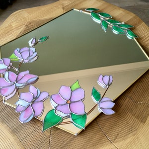 Magnolia Stained Glass Mirror Floral Wall Hanging Decorative - Etsy ...