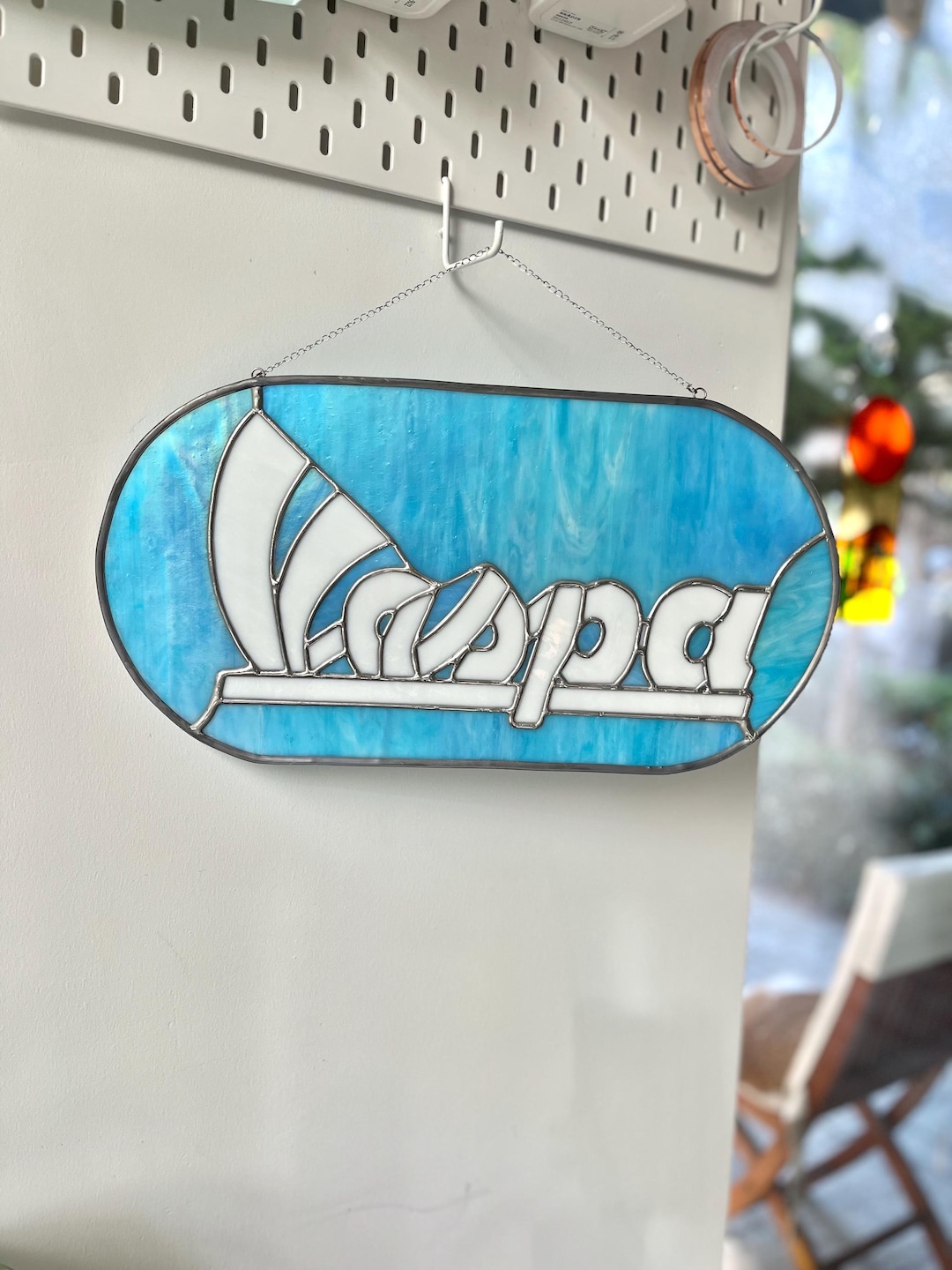Vespa Sign Stained Glass Panel, Iridescent Vespa Logo, Vespa Scooter ...
