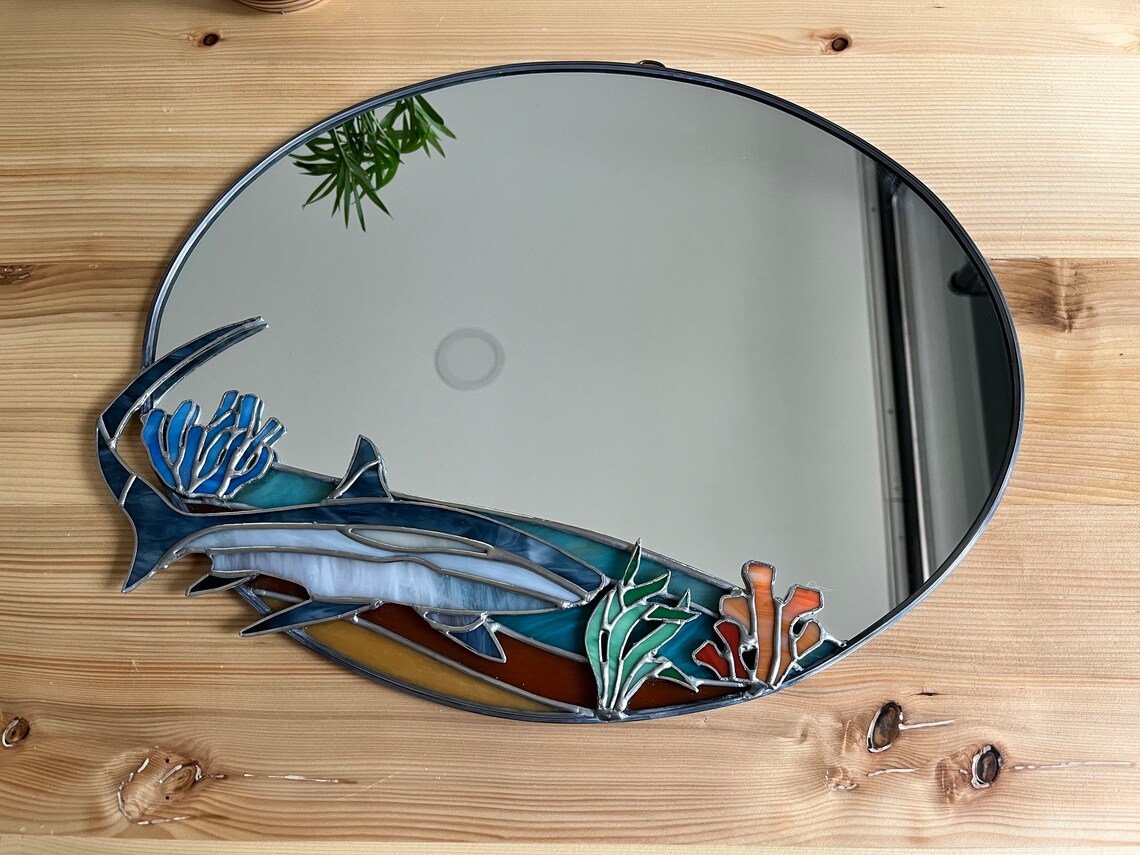 Thresher Shark Stained Glass Mirror: Coastal Living Room Decor - Etsy