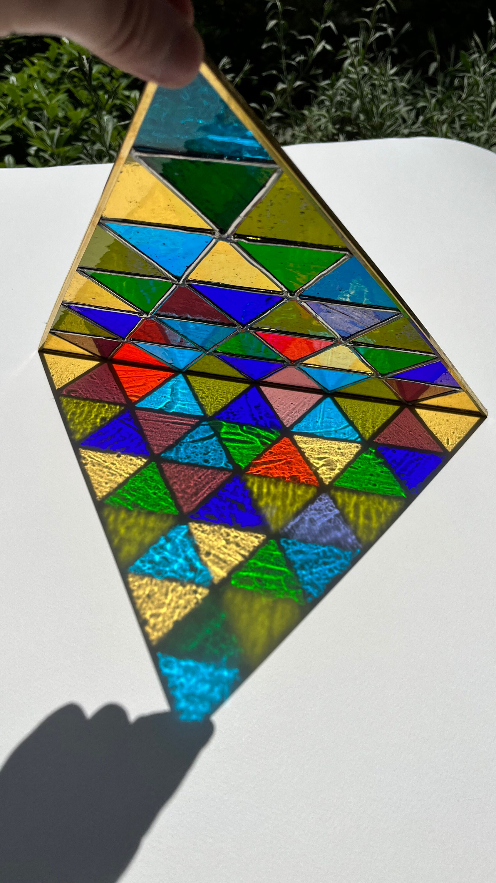 Stained Glass Triangle Pyramid Window Panel Rainbow Pyramid - Etsy