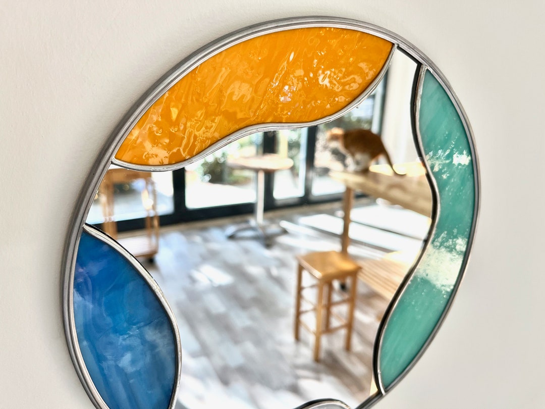 Circle Stained Glass Mirror, Colorful Mirrors, Circle Wall Mirror ...