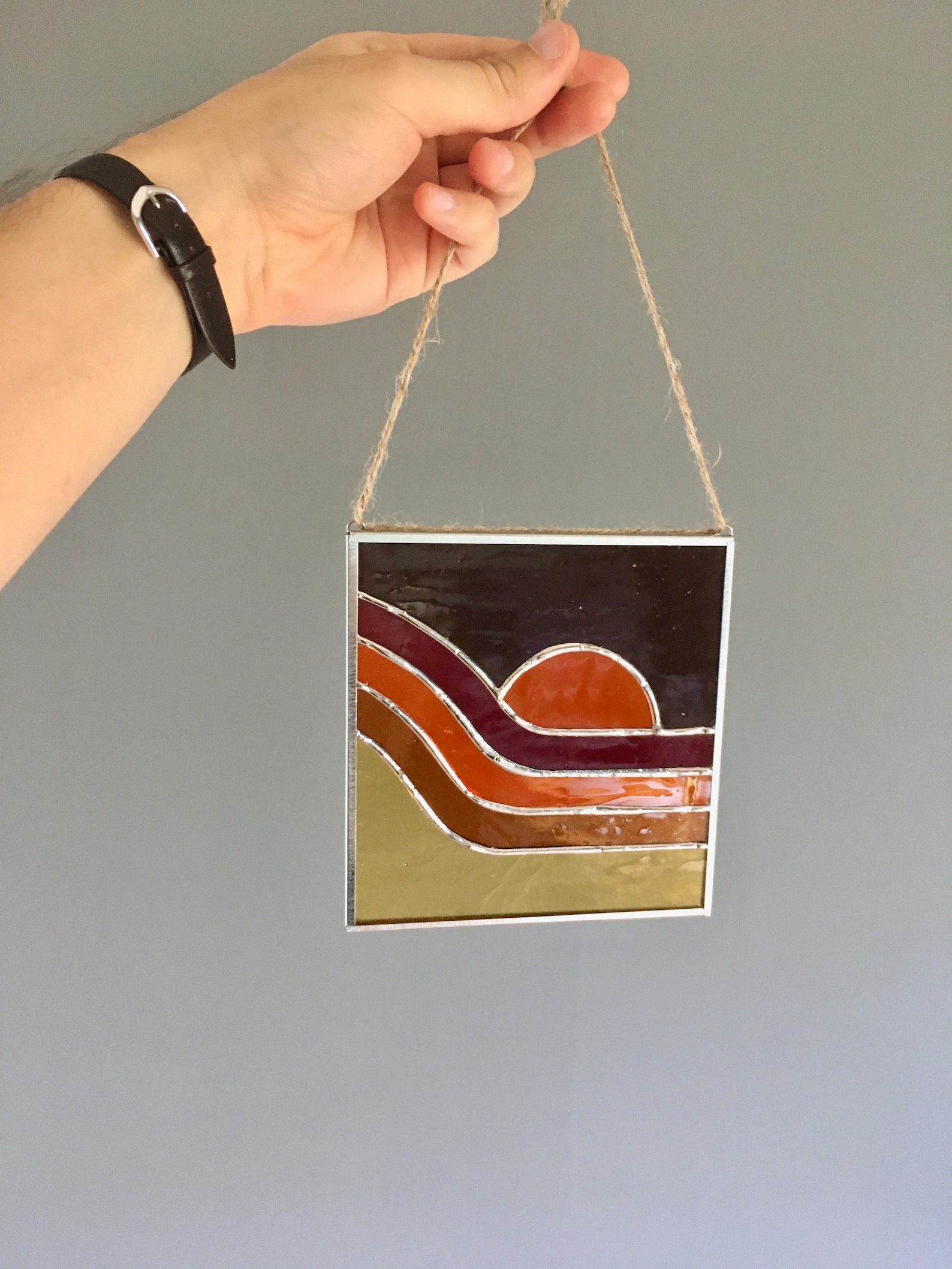 Sunset Stained Glass Panel Retro Window Hanging Minimal | Etsy