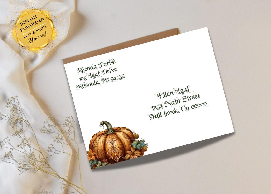Editable Fall/pumpkin Envelope Template, Addressed Envelopes, Recipient ...