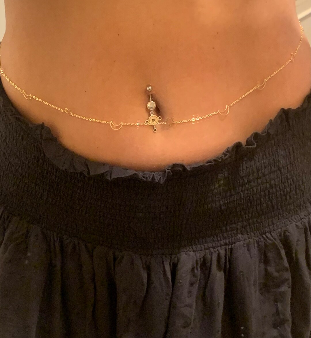 Belly Chain, 18ktgold Plated Moon and Stars Chain. - Etsy