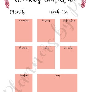 Pretty Pink Weekly Schedule Digital Printable Planner Floral - Etsy