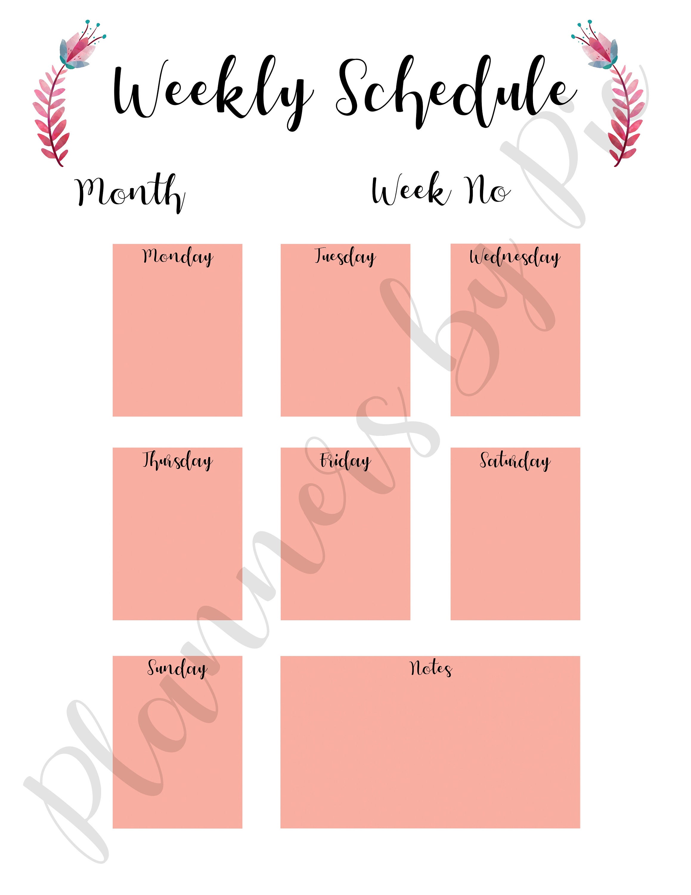 Pretty Pink Weekly Schedule Digital Printable Planner Floral Instant ...