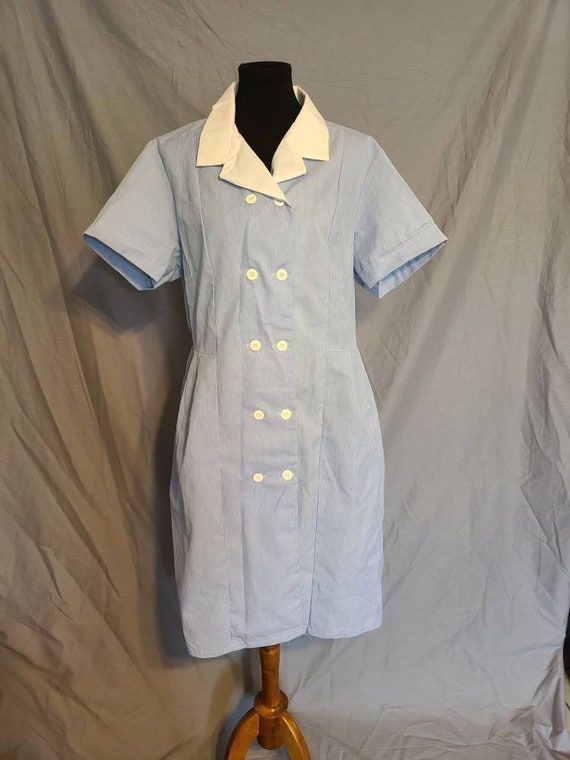 1970s vintage fireman uniform dress shirt blue with p… - Gem