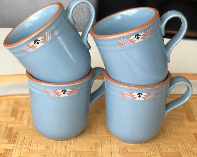 Noritake Mugs, Baby Blue and Terracotta, Tribal/southwest Pattern, Set ...