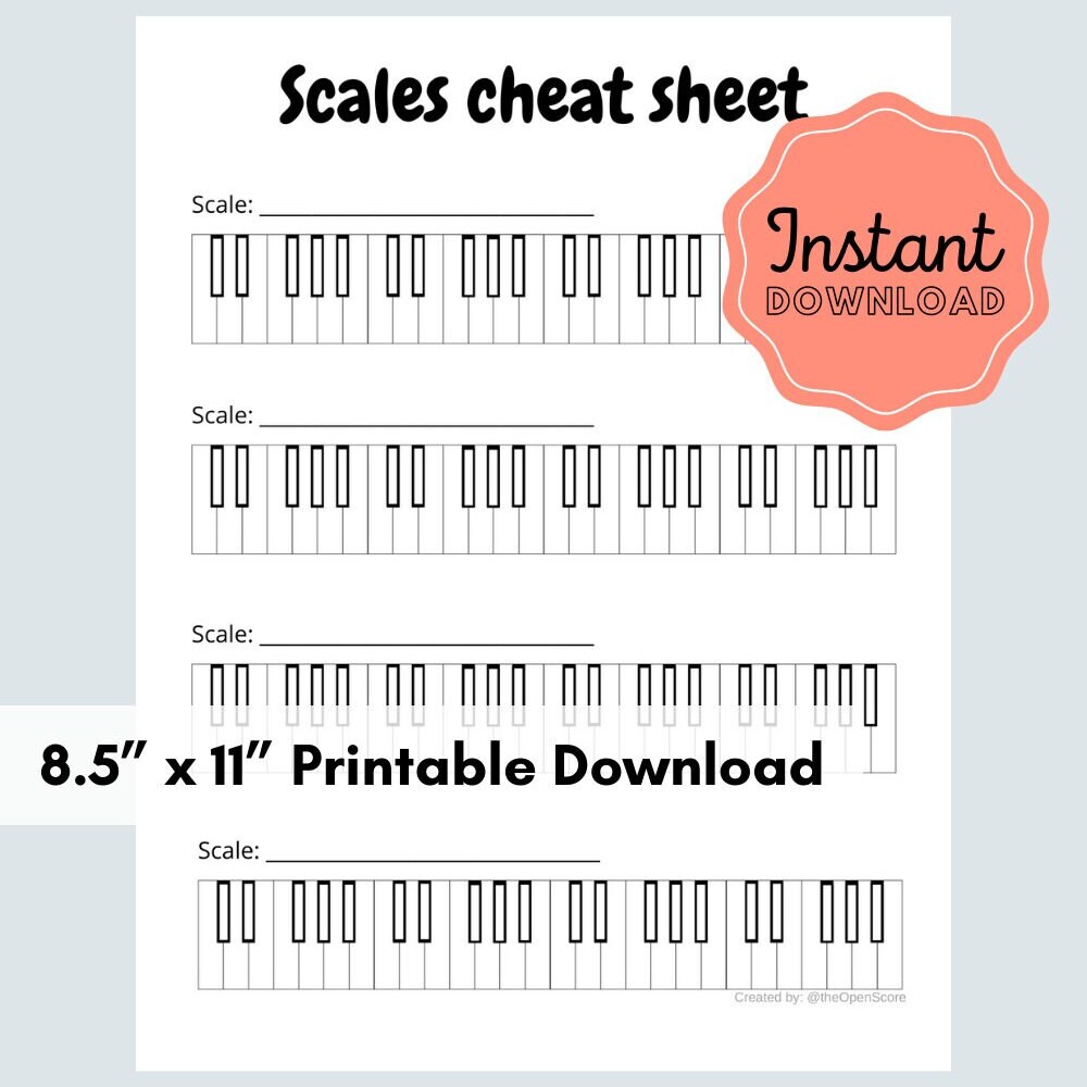 White Scales/chords Cheat Sheet With No Border - 2,3, and 4 Octave ...