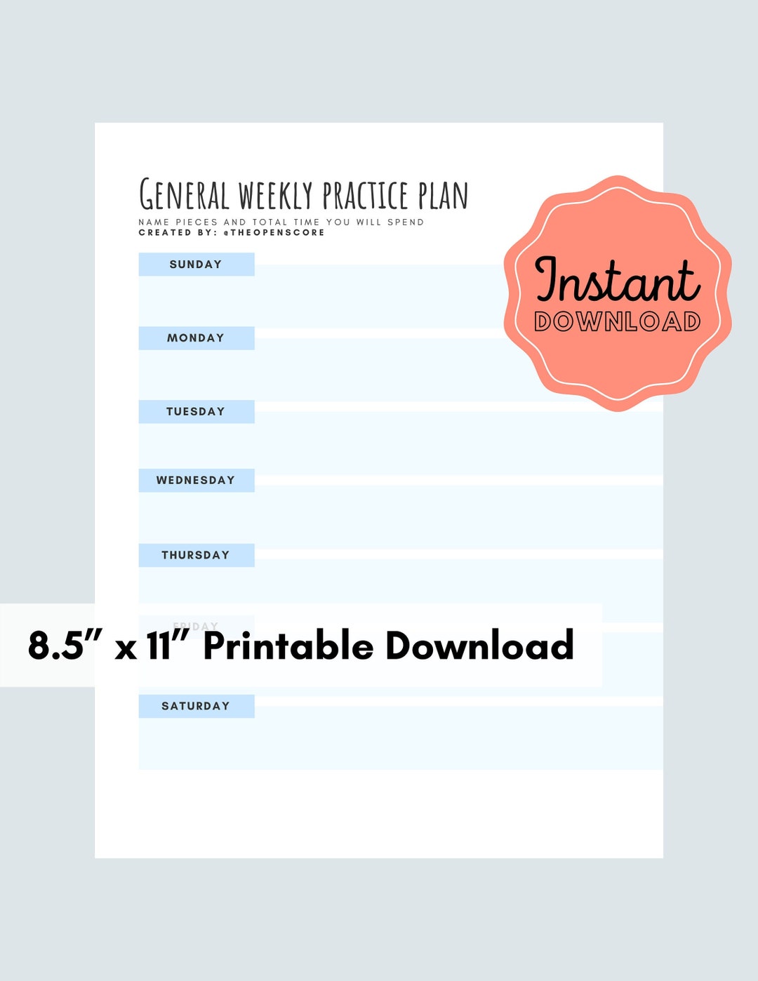 General Weekly Practice Planner/journal in Blue - Etsy