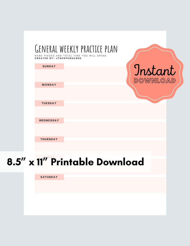 General Weekly Practice Planner/ Journal in Pink - Etsy