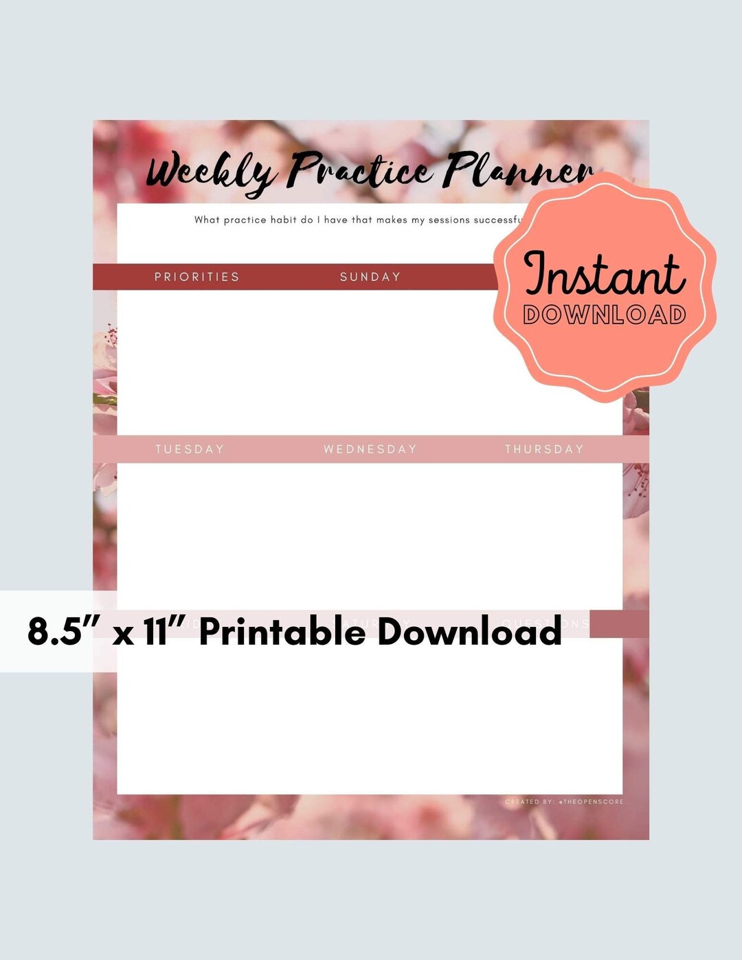 Simple Weekly Practice Planner/ Journal in Cherry Blossom - Etsy