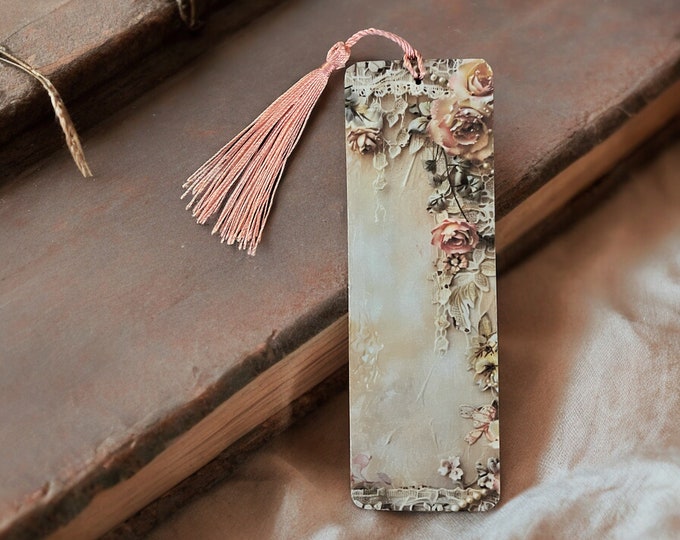 Shabby Chic Floral Print Wood Bookmark With Pink Tassel Book ...