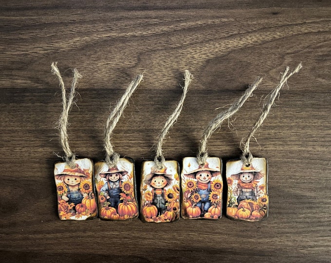 Adorable Scarecrow Wooden Tags set of 5 Gift Tags Junk Journal Tags ...