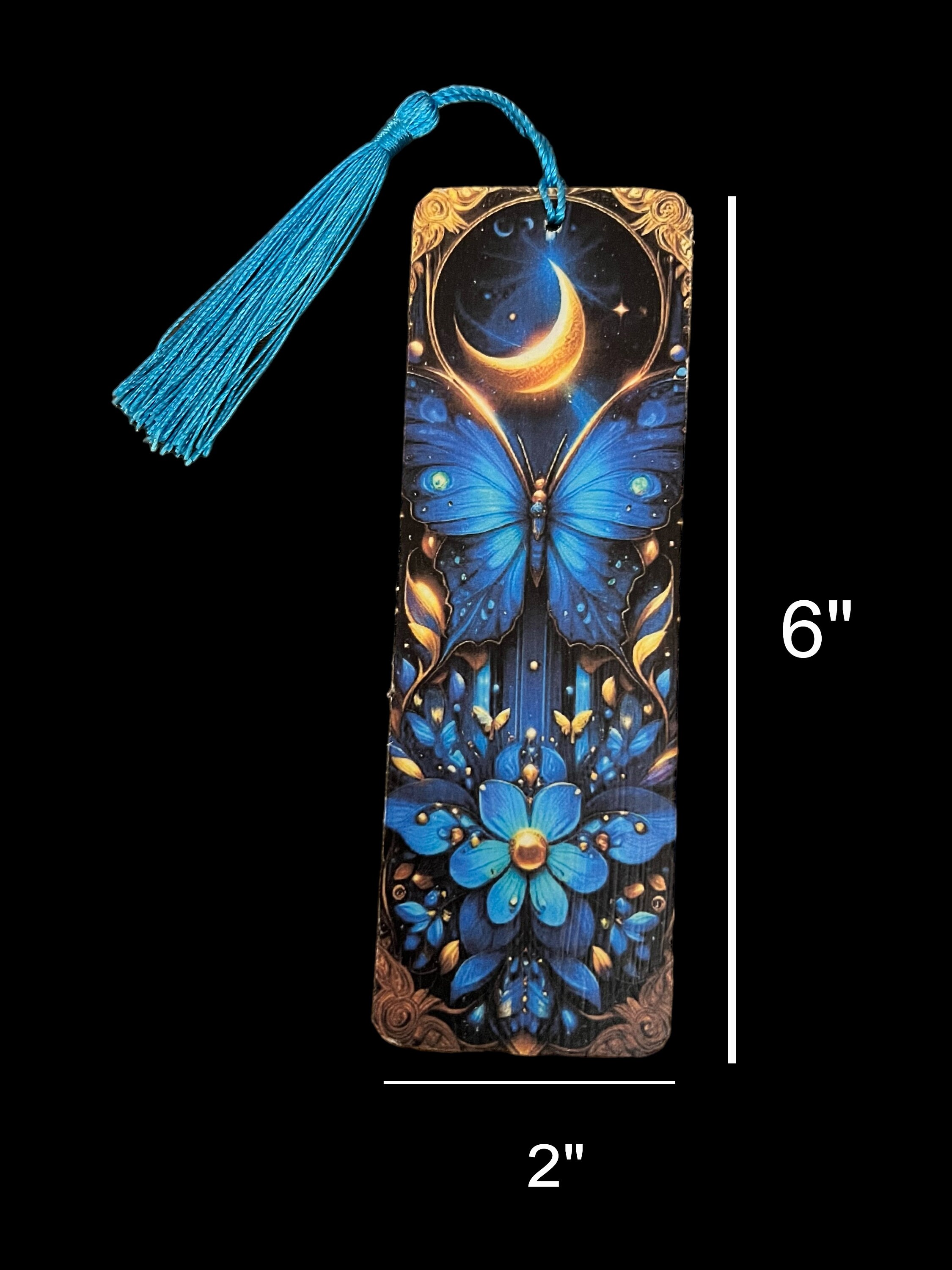 Celestial Flutter: Wooden Bookmark With Blue Butterfly and Moon Book ...