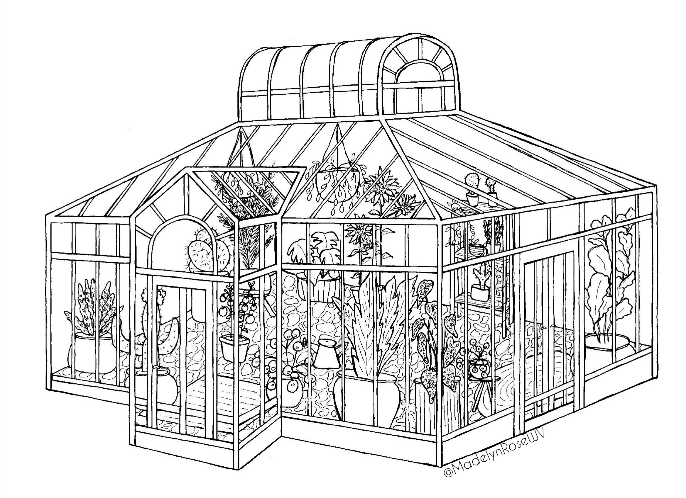 Greenhouse Coloring Page - Etsy