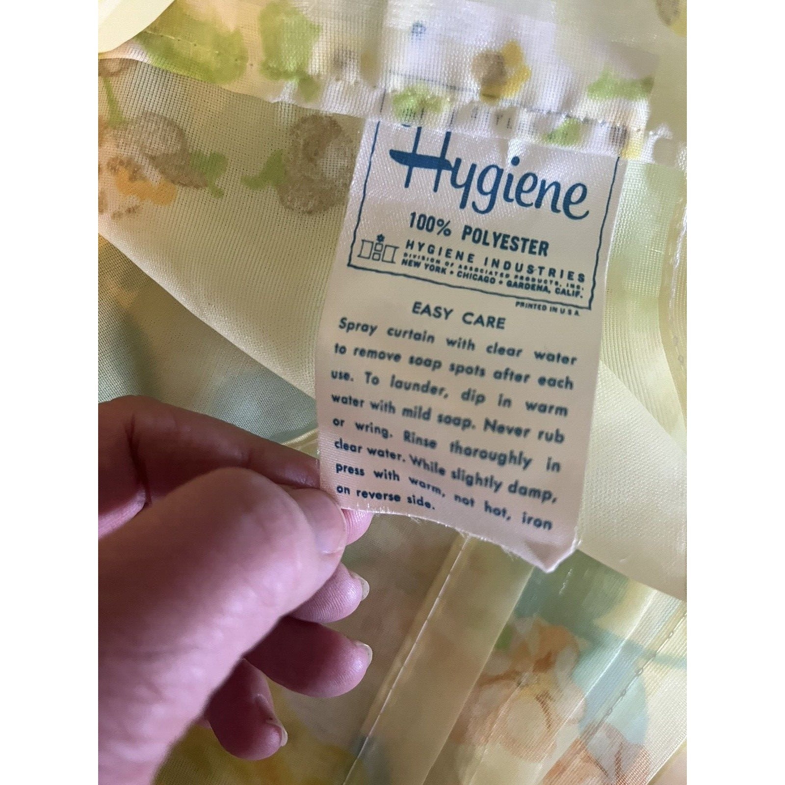 Vtg Hygiene Yellow Flower Floral Shower Bathroom Powder Room Curtain ...