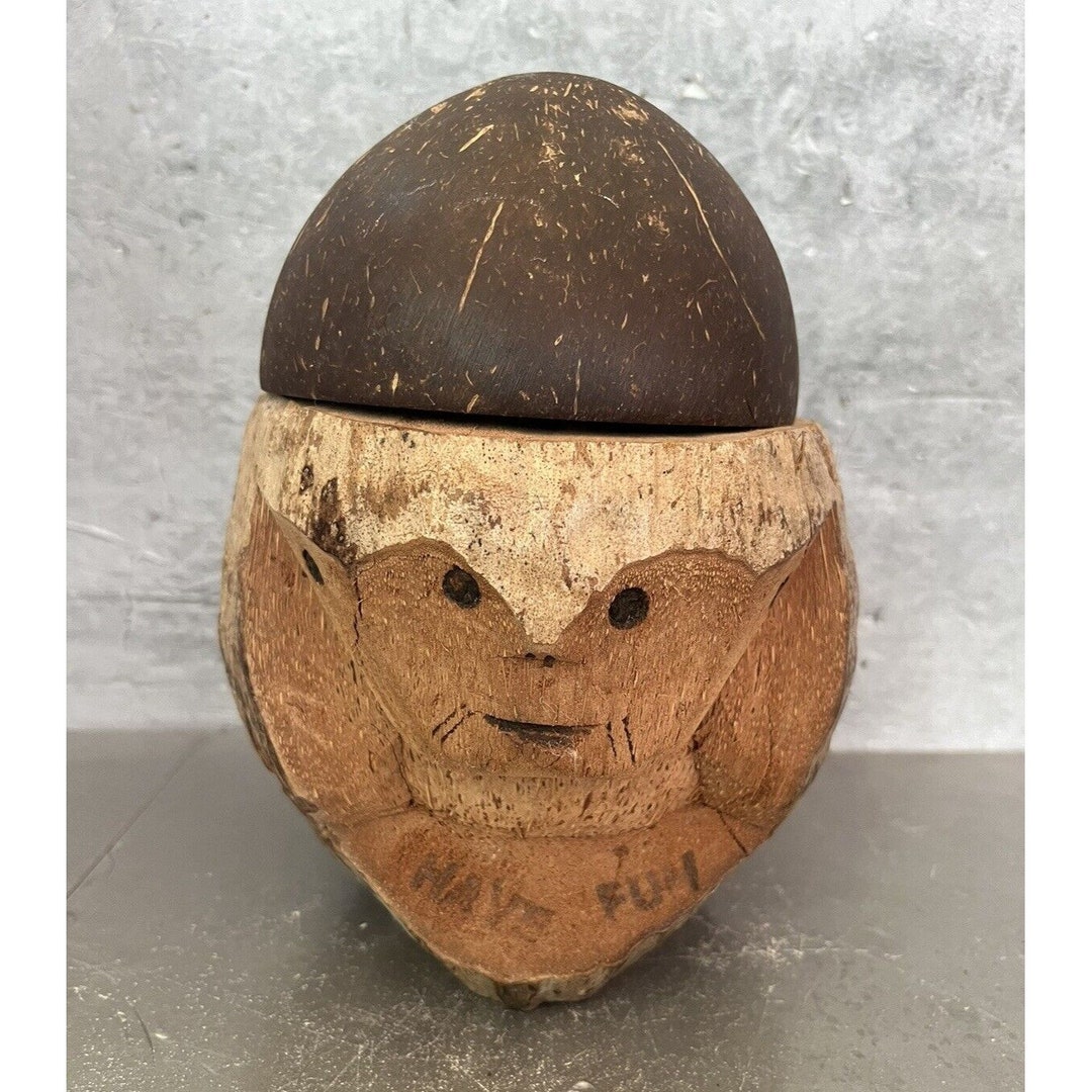 Vintage Carved Coconut Monkey Head Bank Hawaii Tiki Bar Hawaiian Decor ...