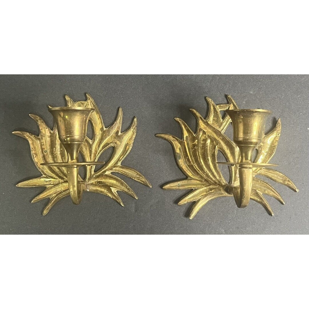 VTG Brass Tone Lotus Flower Wall Sconces Candle Holders Set of 2 - Etsy
