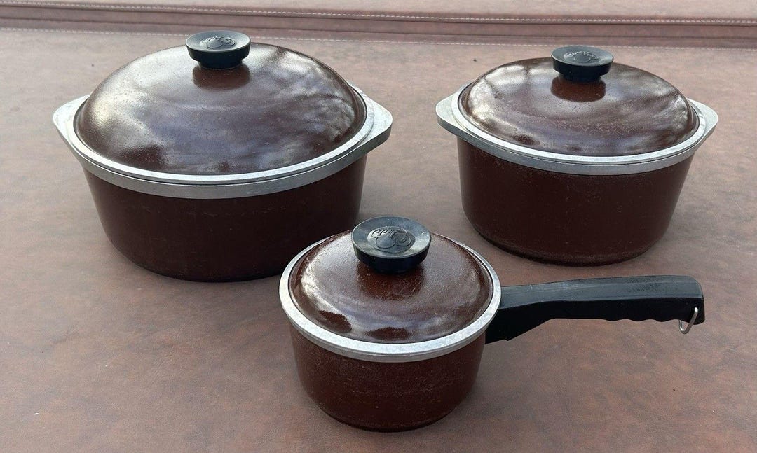Vintage Brown Club Cookware Set of 6 - Aluminum Pots W/ Lids - 4 Qt 3 ...
