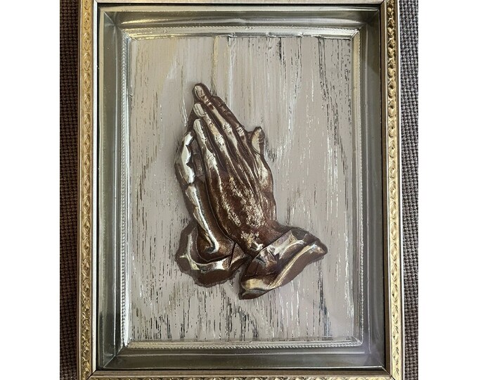 3D Gold Praying Hands, Metal Framed Shadowbox, Praying Hands, Christian ...