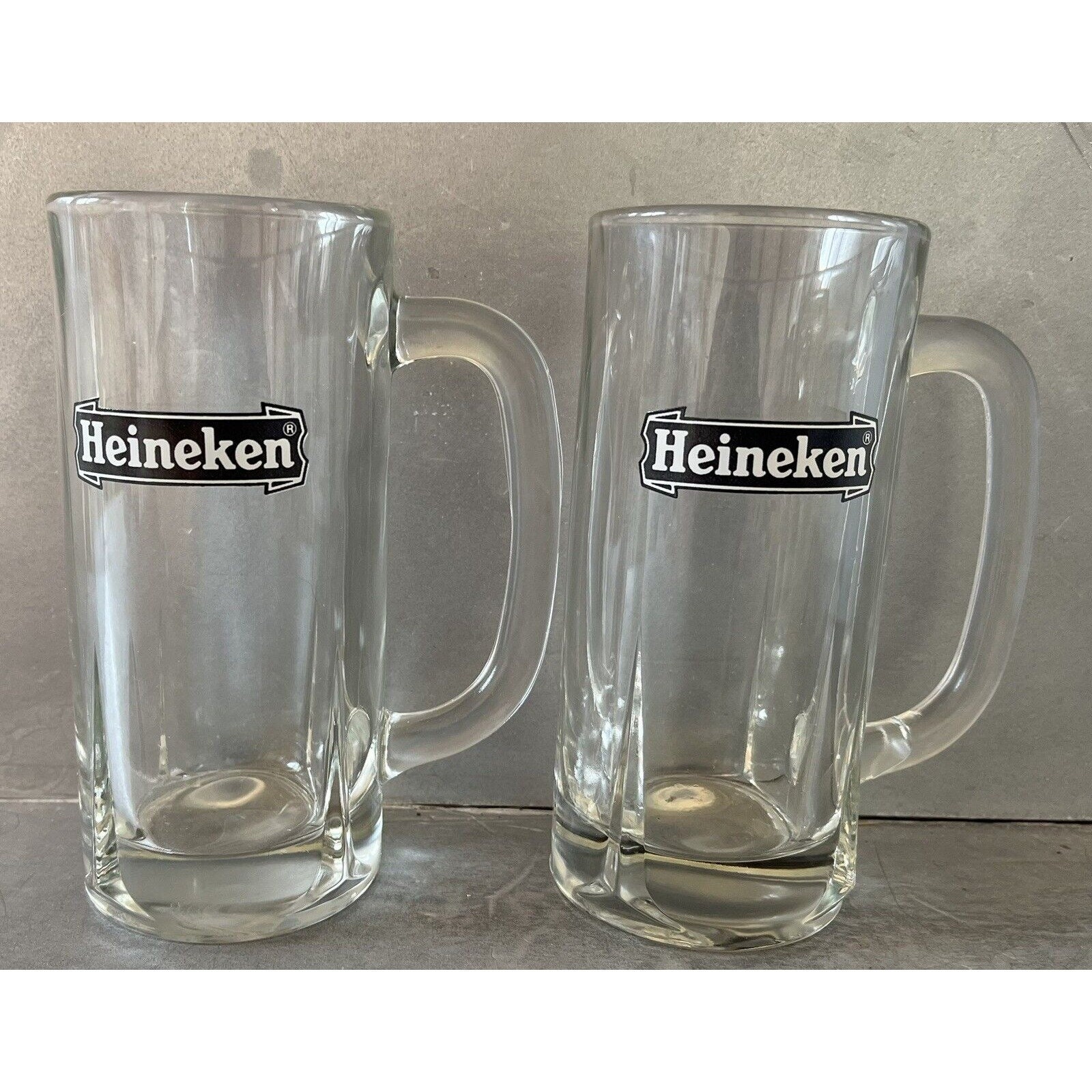 Vintage Heineken 1974 Logo Heavy Clear Glass Tall Beer Mug 6 Set of 2 ...