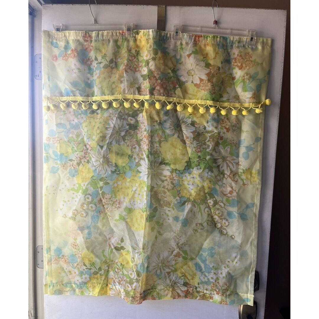 Vtg Hygiene Yellow Flower Floral Shower Bathroom Powder Room Curtain ...