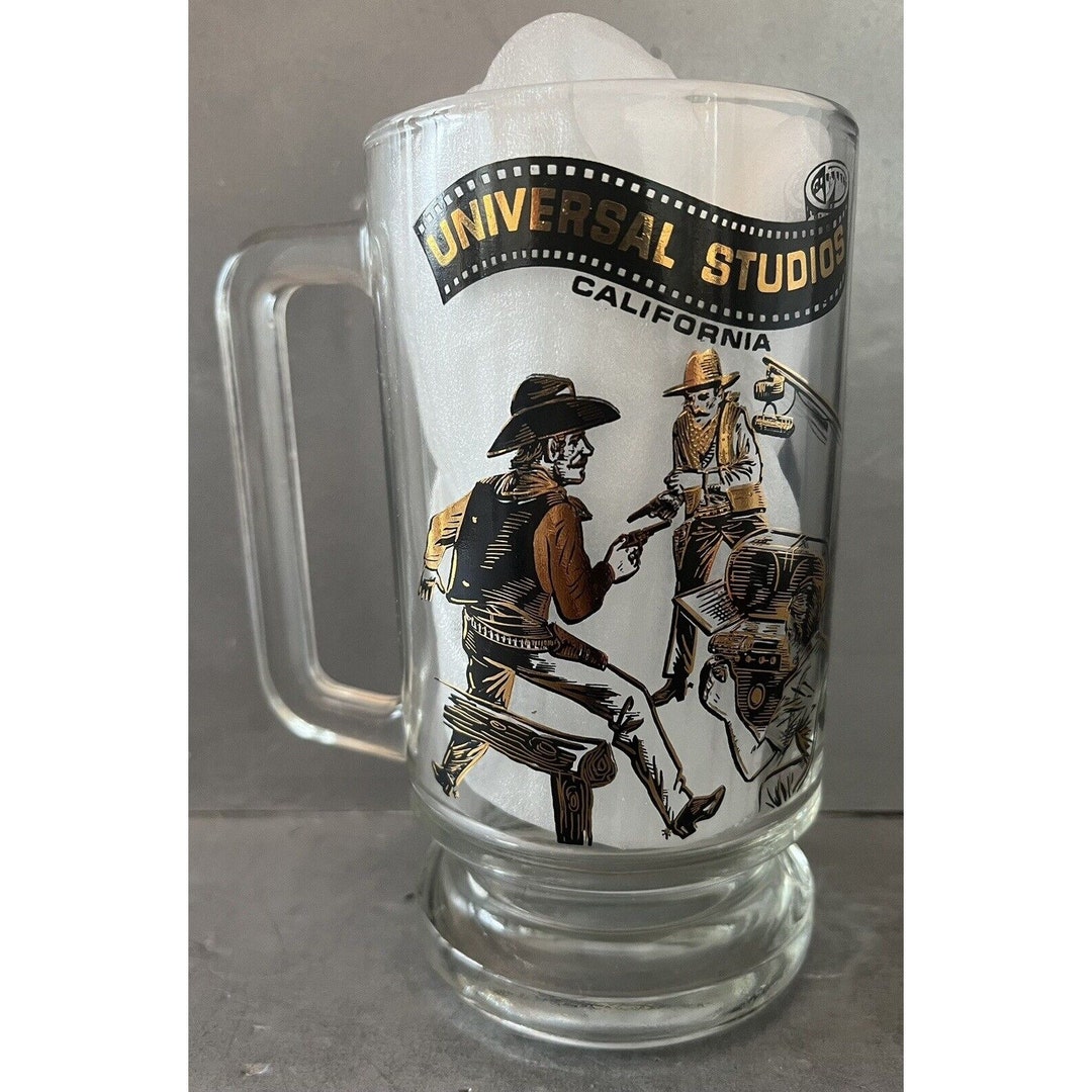 Universal Studios California Shooting Western Cowboy Scene Beer Glass ...