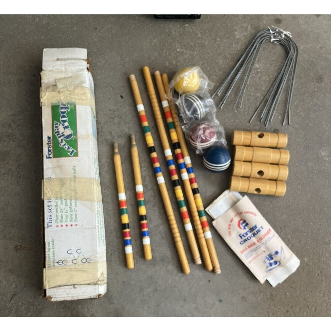 Vintage Forster Wooden Croquet Set 4 Player Kids 1987 USA Outdoor Lawn ...