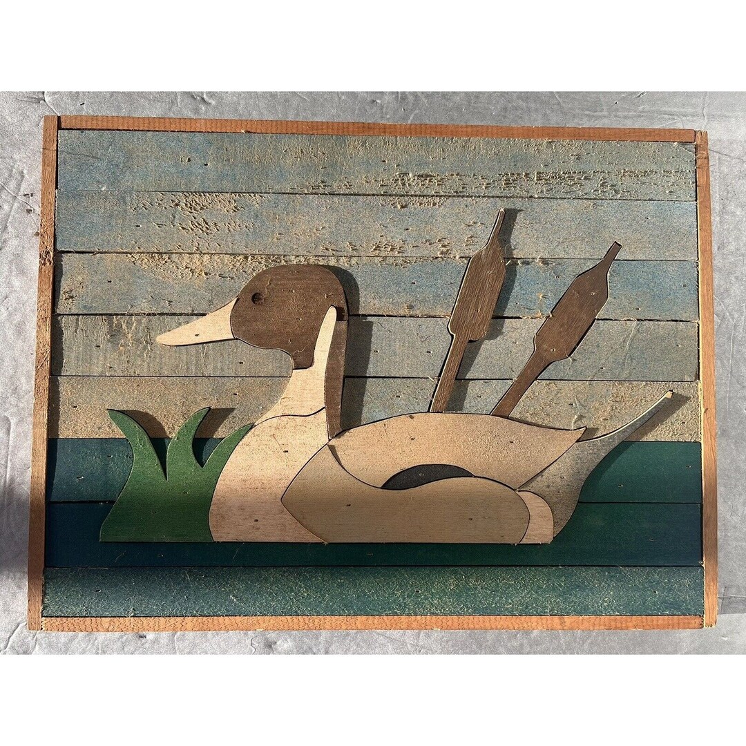 Wood Duck/cattail Art Picture Wood Frame Slat Sunset Workshop ...