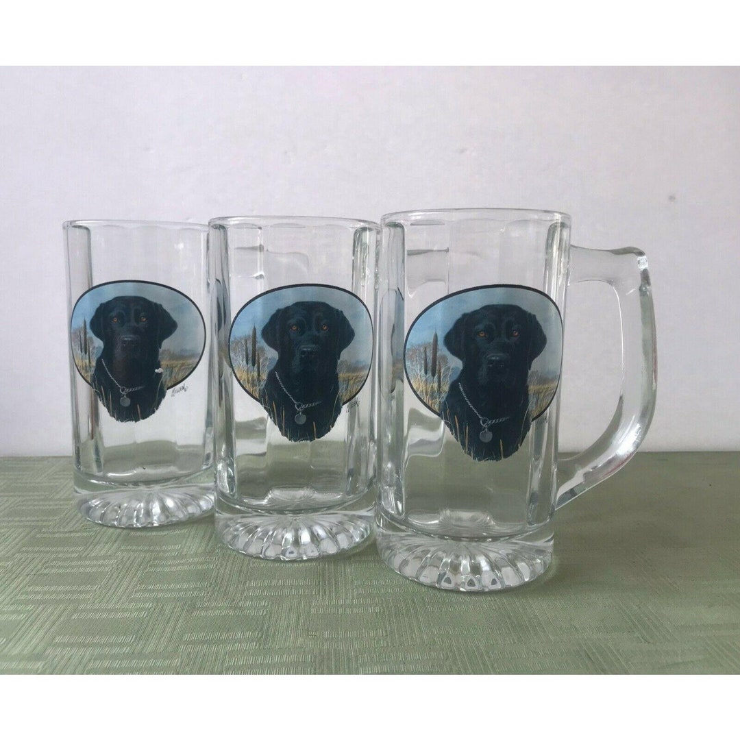 Jim Killen 12 Oz Black Lab Beer Mug Glass Stein Set of 3, Beer Mugs ...