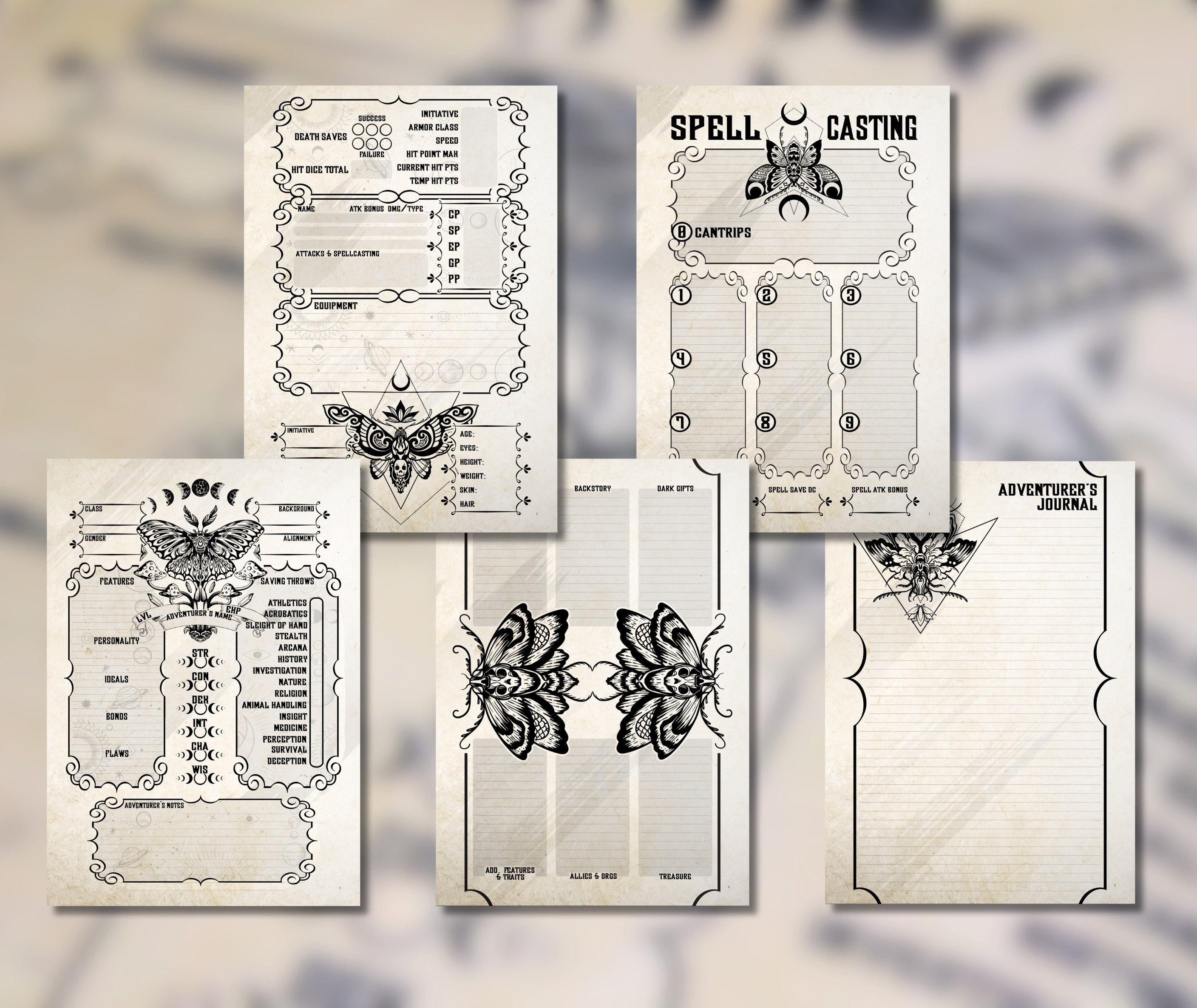 Death Head Moth TTRPG Character Sheet Book 25 Full Character Sheets for ...