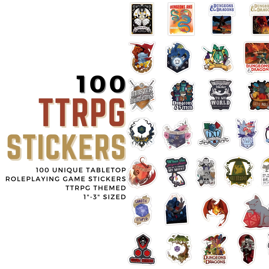 100 Tabletop DND Roleplaying Game Stickers | 1-3" Sized, Party Gifts ...
