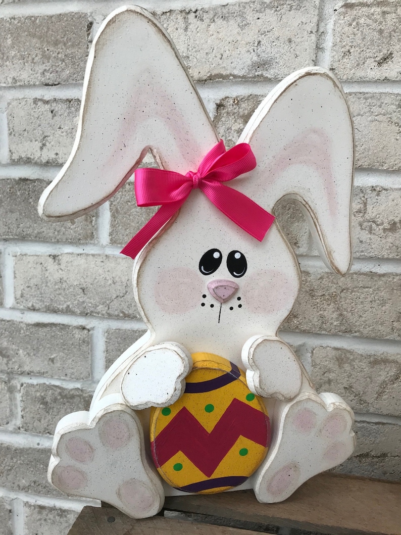 Easter Bunny With Egg, Wood, Rabbit, Painted, Home Decoration, Easter ...