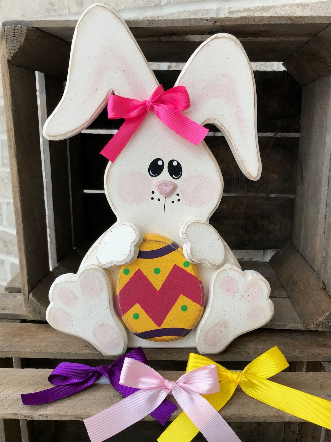 Easter Bunny With Egg, Wood, Rabbit, Painted, Home Decoration, Easter ...