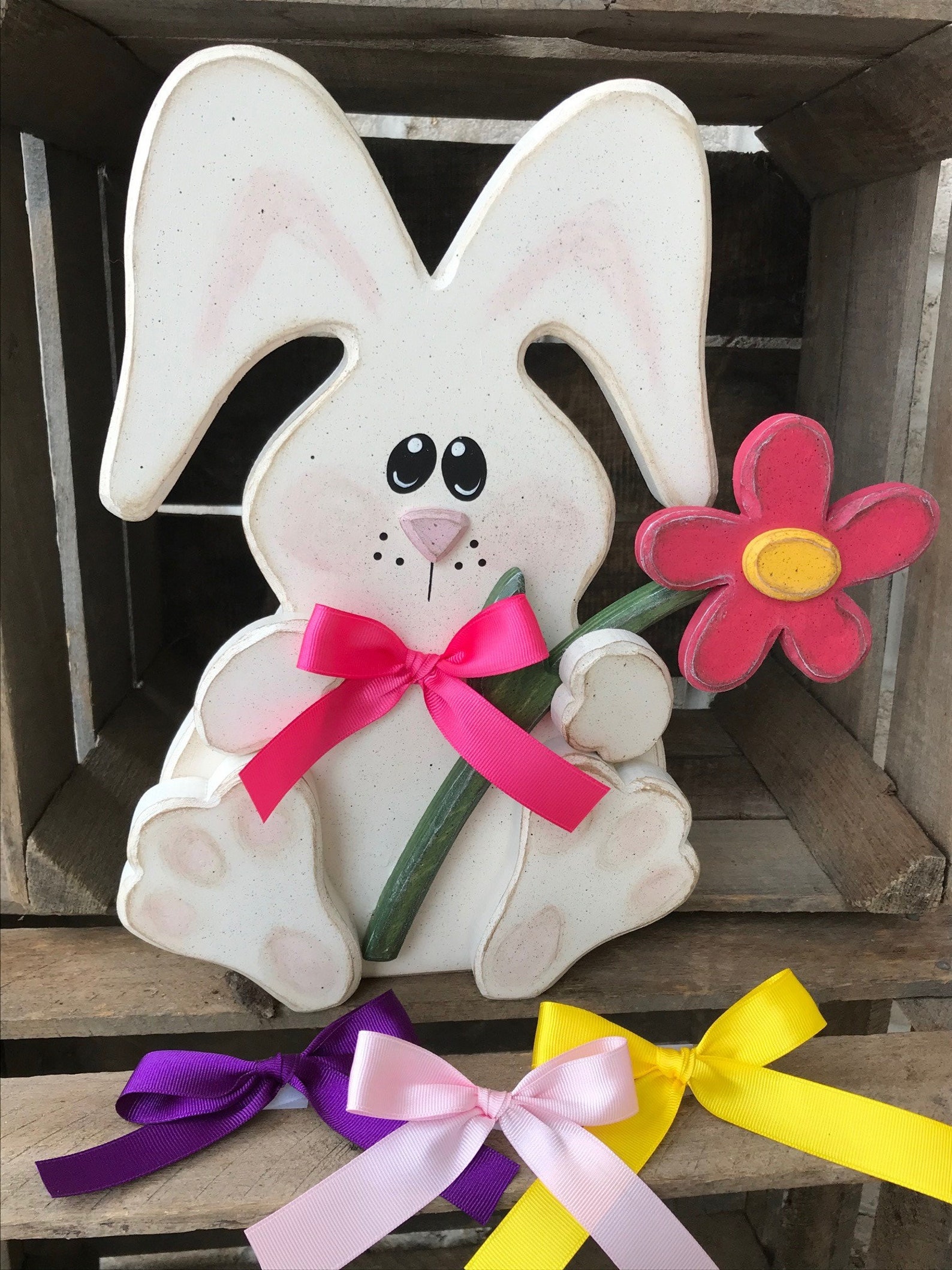 Easter Bunny With Basket, Wood, Rabbit, Painted, Home Decoration ...