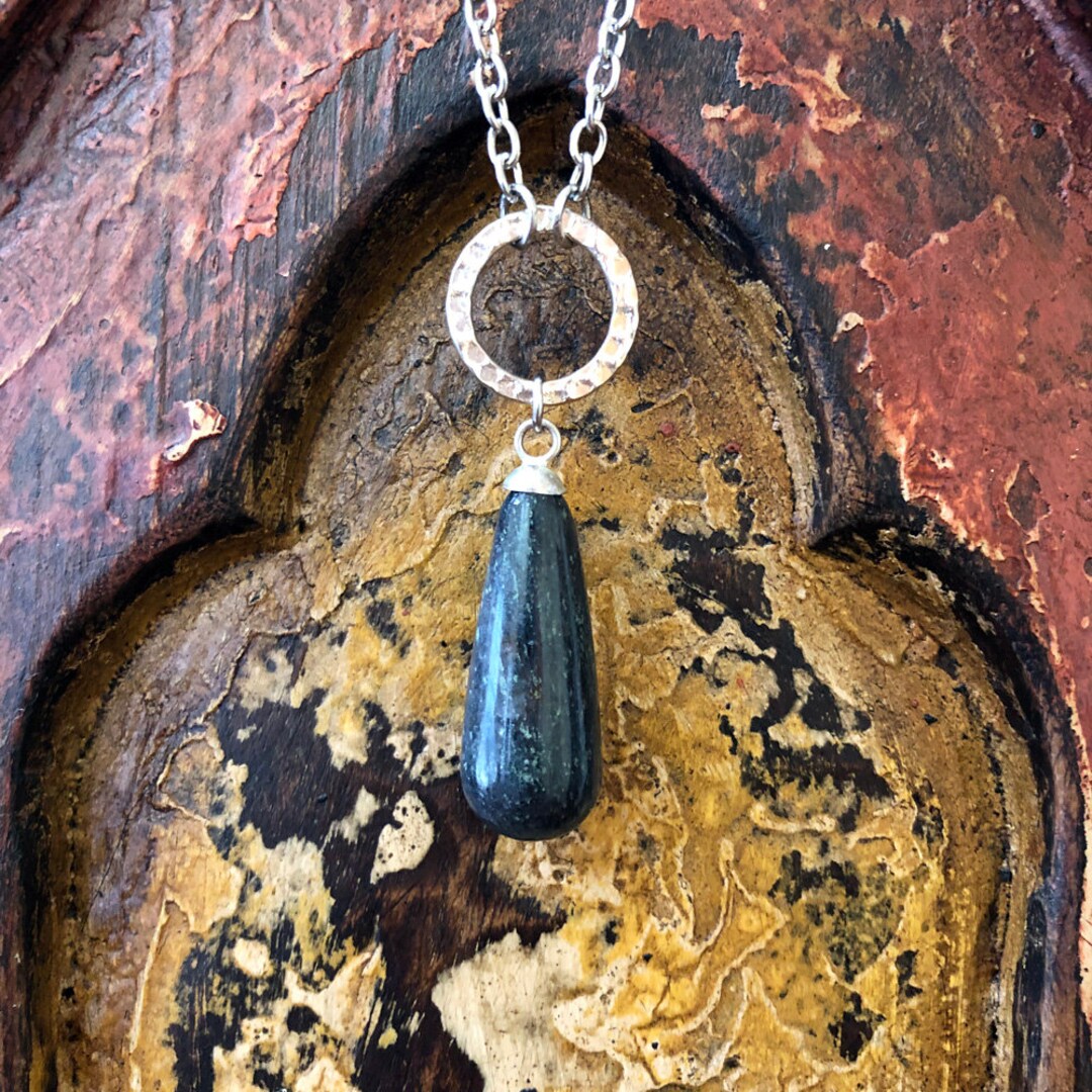 Blue Aventurine Gemdrop Raindrop Teardrop Pendant Silver Long Necklace ...