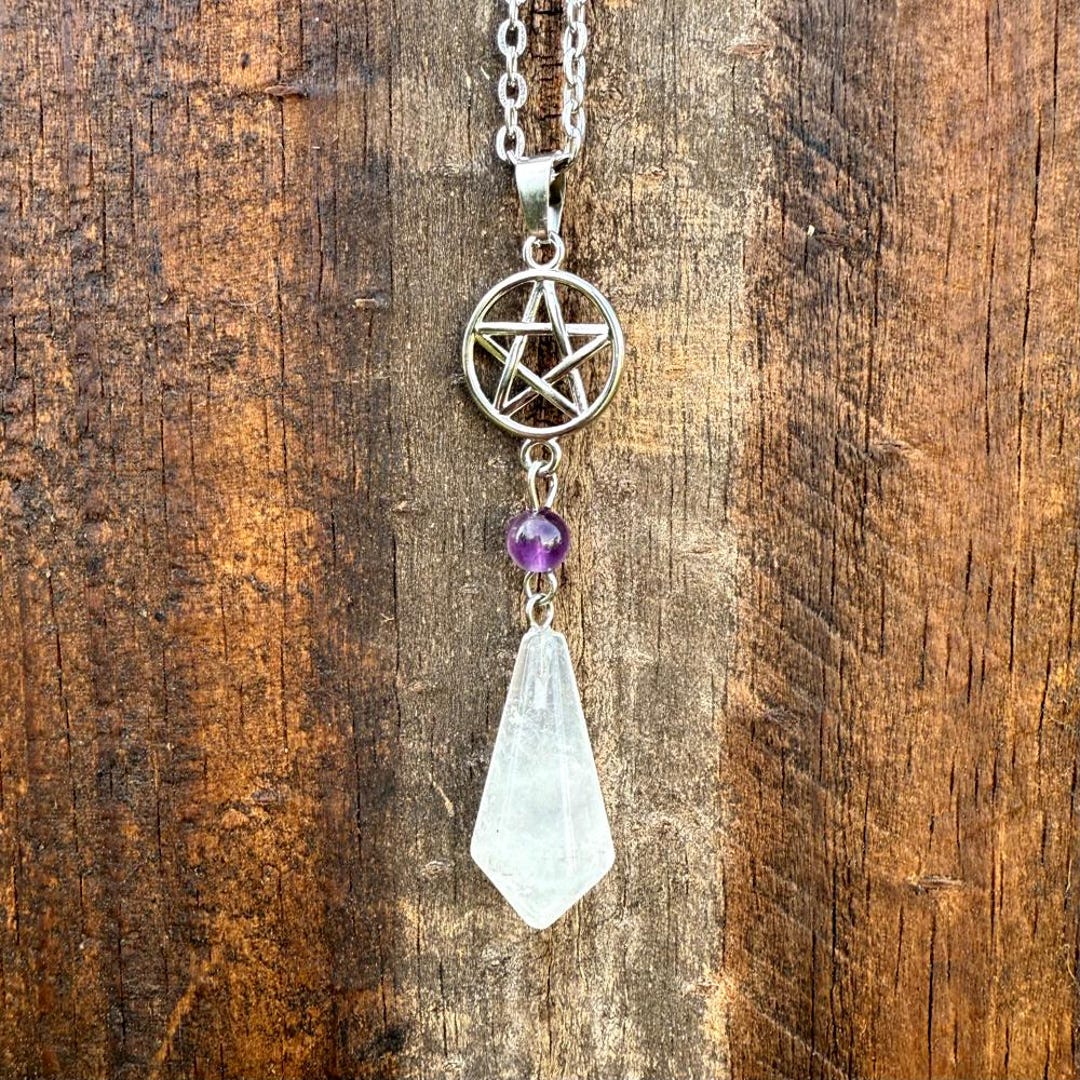 Clear Quartz Mini Vogel Pendulum With Pentacle Pendant Necklace ...