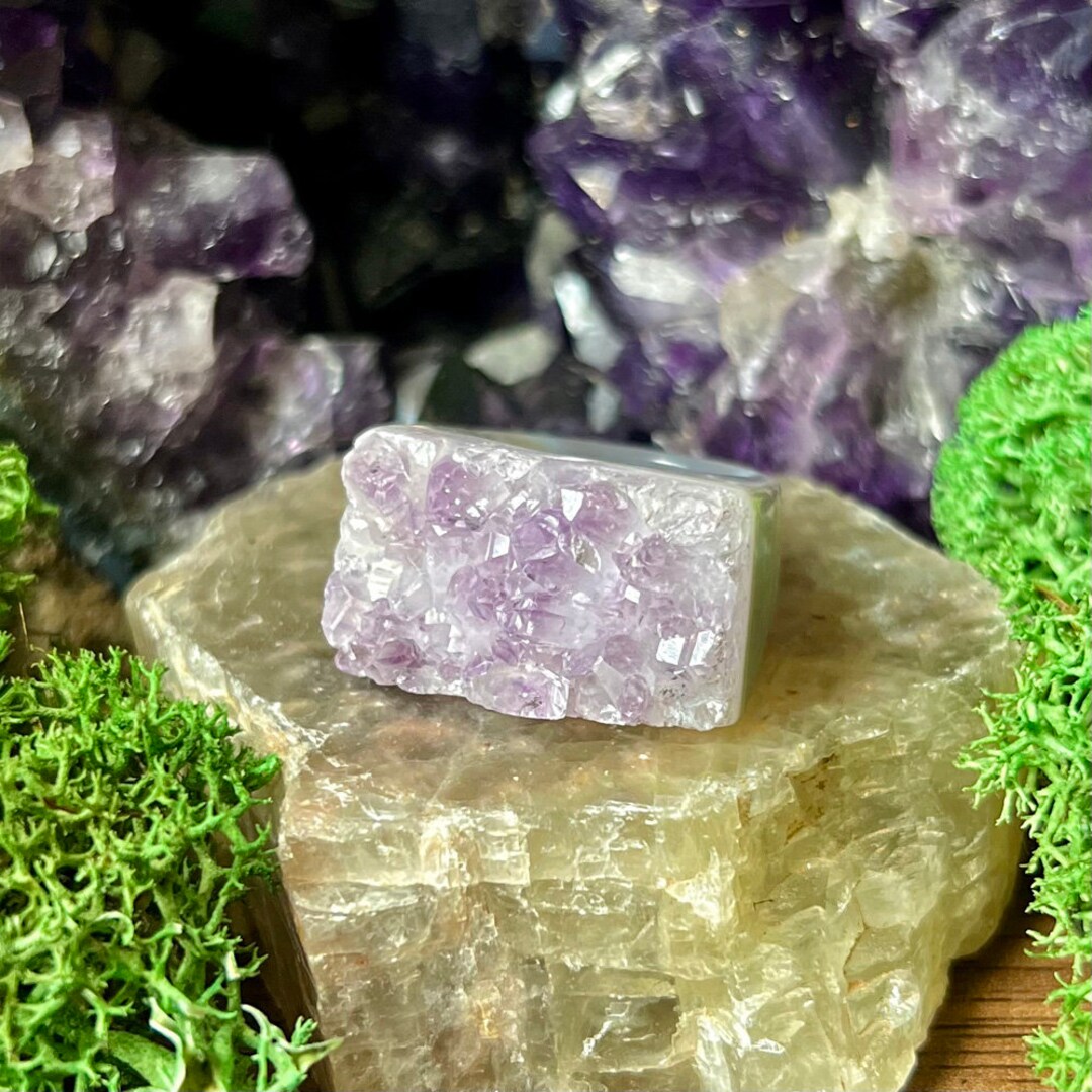 Lilac Beach Rock Candy Ring Beautiful Amethyst Druzy Agate With Large ...