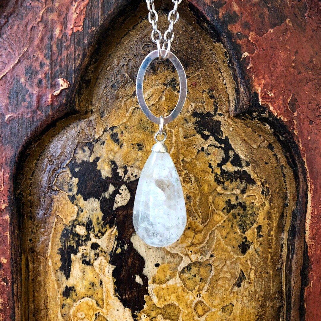 Clear Quartz Gemdrop Raindrop Teardrop Pendant Silver Long Necklace ...