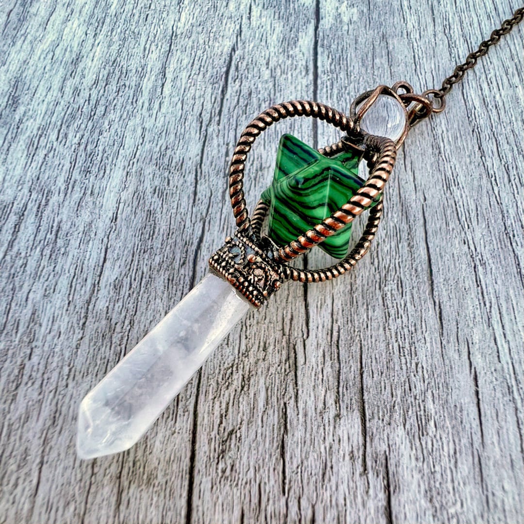 Malachite Merkaba Star Copper Pendulum Divination Dowsing Healing Spiritual Connection Guidance ...