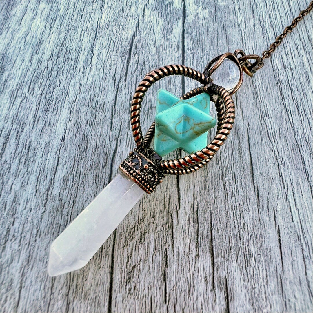 Turquoise Merkaba Star Copper Pendulum Divination Dowsing Healing Spiritual Connection Guidance ...