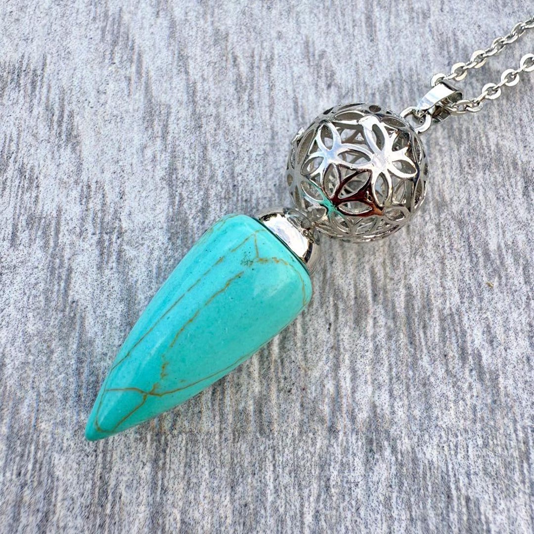 Turquoise Flower Filigree Pendulum Pendant Double Duty Necklace ...
